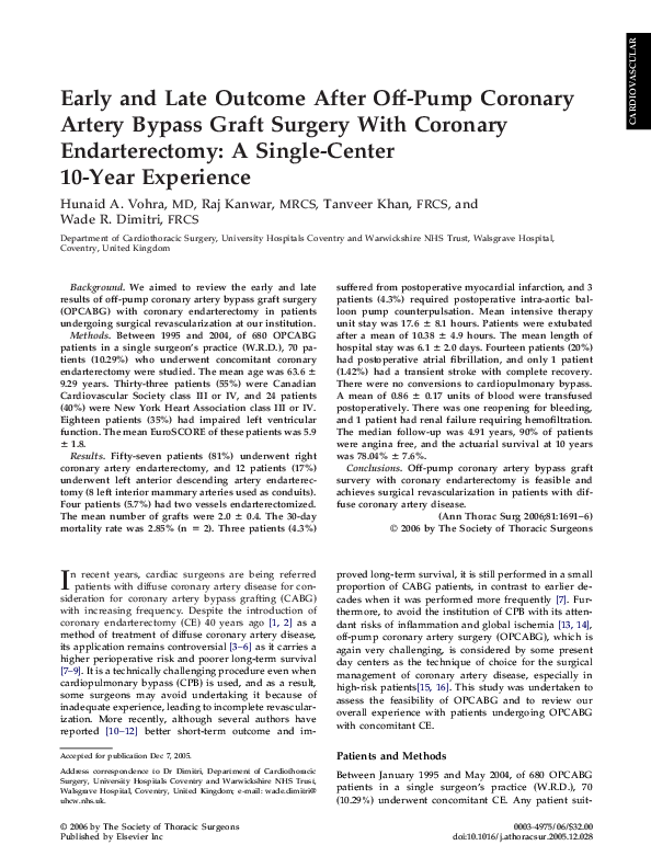 (PDF) Safety and efficacy of one stage off-pump coronary artery ...