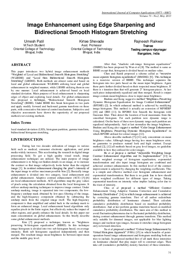 (PDF) Image Enhancement using Edge Sharpening and Bidirectional Smooth Histogram Stretching