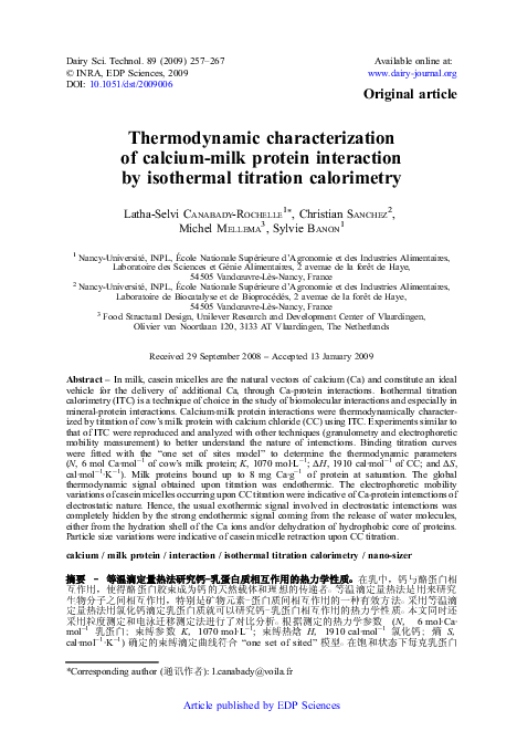 (PDF) Thermodynamic characterization of calcium-milk protein ...