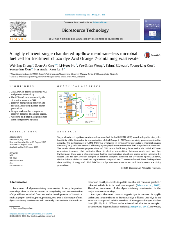 (PDF) A highly efficient single chambered up-flow membrane-less ...