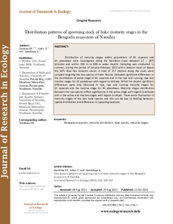 (PDF) Distribution patterns of spawning stock of hake maturity stages ...