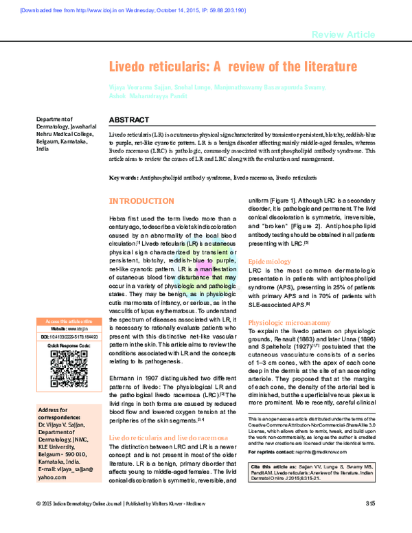 (PDF) Livedo reticularis: A review of the literature