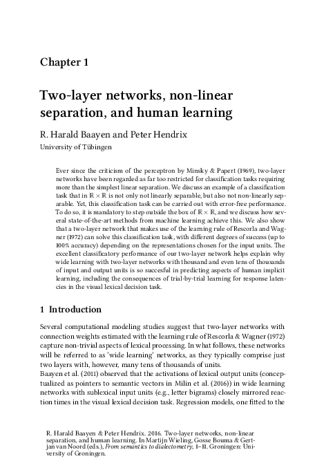 Pdf Two Layer Networks Non Linear Separation And Human Learning