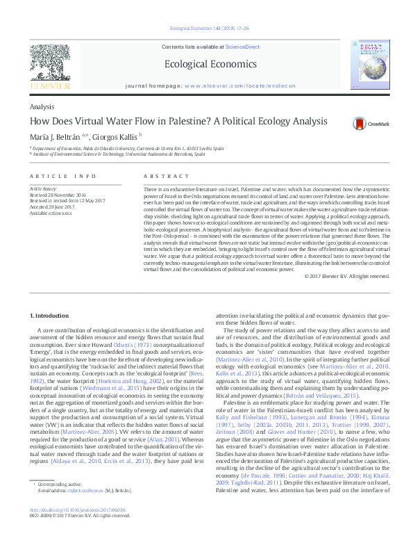 (PDF) How Does Virtual Water Flow in Palestine? A Political Ecology ...