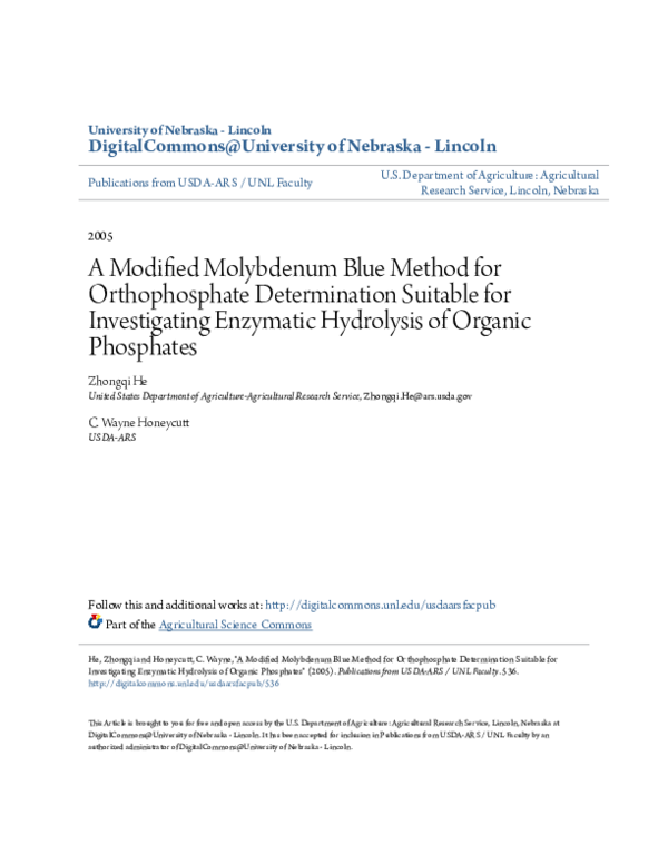 (PDF) A Modified Molybdenum Blue Method for Orthophosphate ...