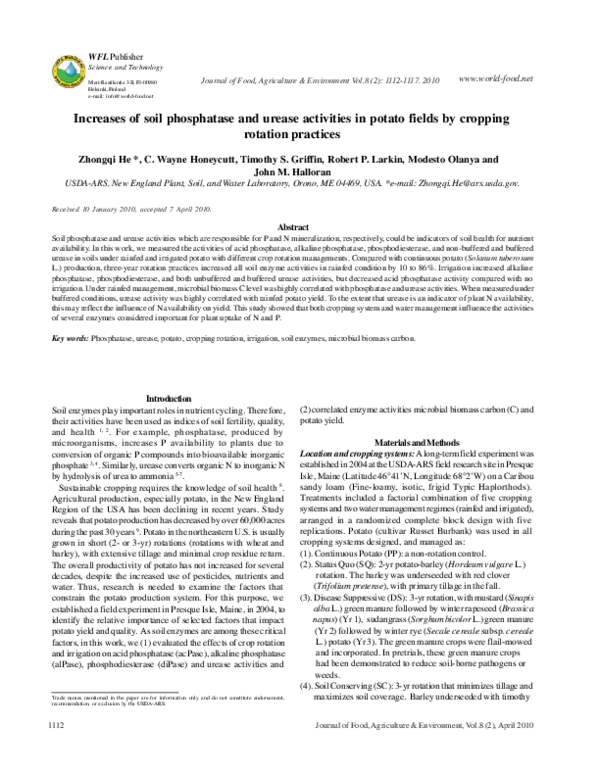(PDF) Increases of soil phosphatase and urease activities in potato ...