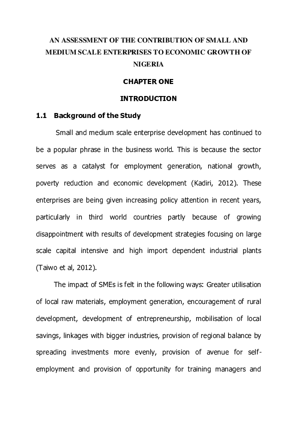 (DOC) AN ASSESSMENT OF THE CONTRIBUTION OF SMALL AND MEDIUM SCALE ENTERPRISES TO ECONOMIC GROWTH ...