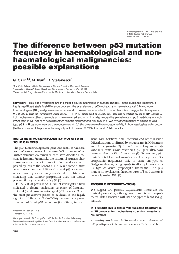 (PDF) The difference between p53 mutation frequency in haematological ...