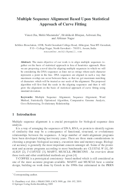 (PDF) Multiple Sequence Alignment Based Upon Statistical Approach of Curve Fitting