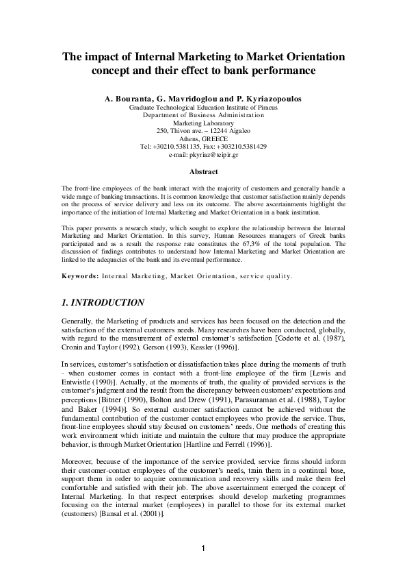 (PDF) The impact of Internal Marketing to Market Orientation concept ...