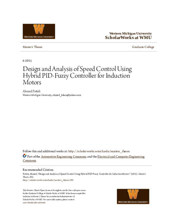 (PDF) ScholarWorks at WMU Design and Analysis of Speed Control Using Hybrid PID-Fuzzy Controller ...