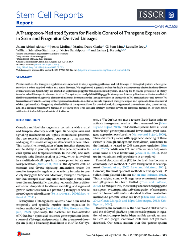 (PDF) A Transposon-Mediated System for Flexible Control of Transgene Expression in Stem and ...