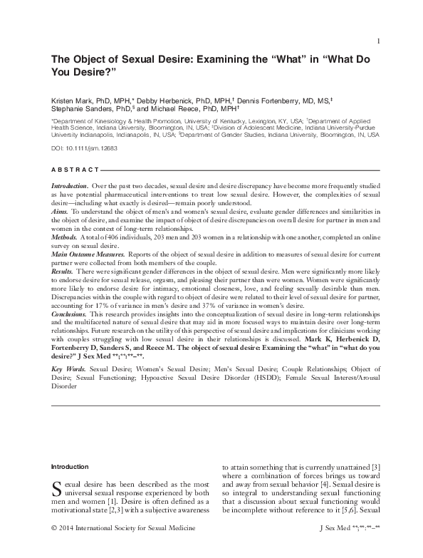 (PDF) The Object of Sexual Desire: Examining the “What” in “What Do You ...