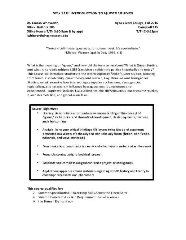 (PDF) Introduction to Queer Studies (WS 110)