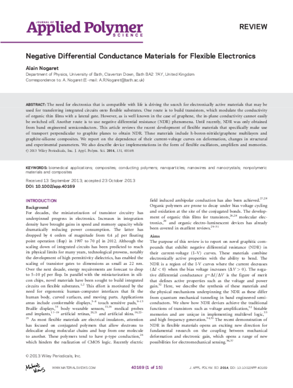 (PDF) Negative Differential Conductance Materials for Flexible Electronics
