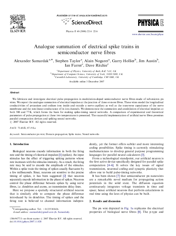 Pdf Analogue Summation Of Electrical Spike Trains In Semiconductor