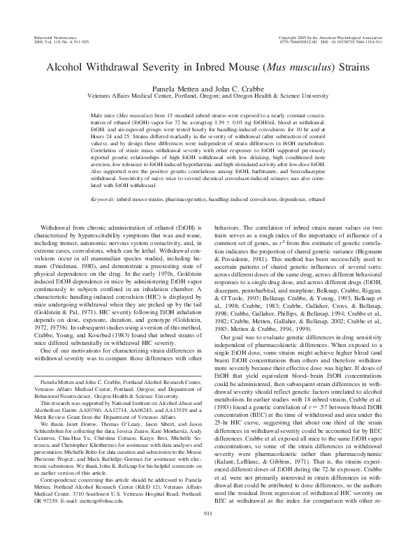 (PDF) Alcohol withdrawal severity in inbred mouse (Mus musculus) strains