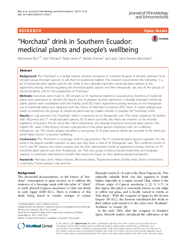 (PDF) " Horchata " drink in Southern Ecuador: medicinal plants and ...