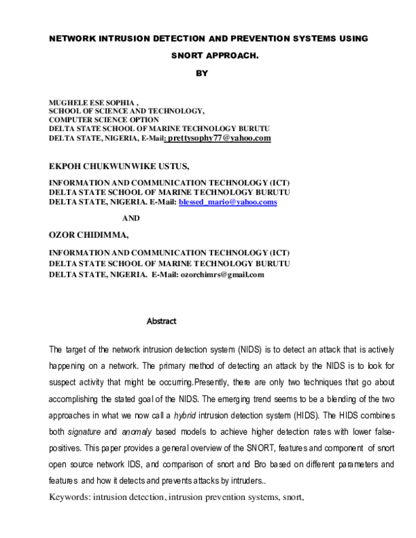Doc Network Intrusion Detection And Prevention Systems Using Snort