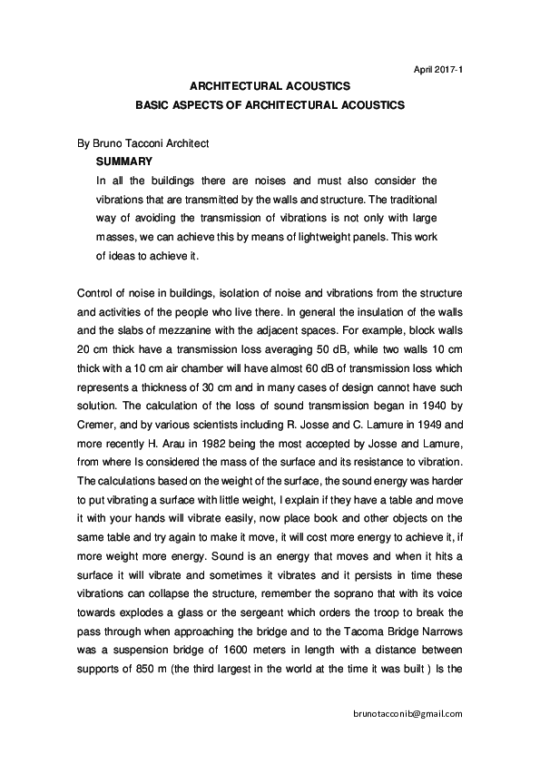 (PDF) ARCHITECTURAL ACOUSTICS BASIC ASPECTS OF ARCHITECTURAL ACOUSTICS