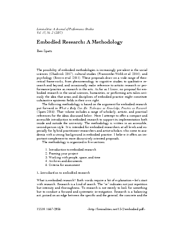 (PDF) Embodied Research: A Methodology