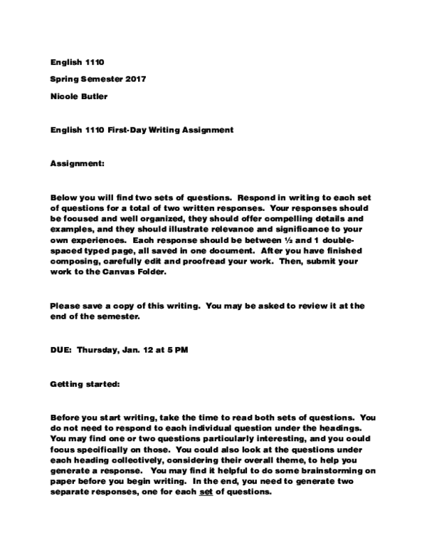 (DOC) First Day Writing Assignment | Nicole Butler - Academia.edu