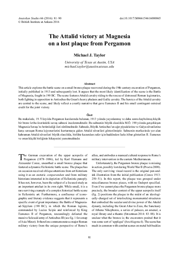 (PDF) The Attalid Victory at Magnesia on a Lost Plaque from Pergamon