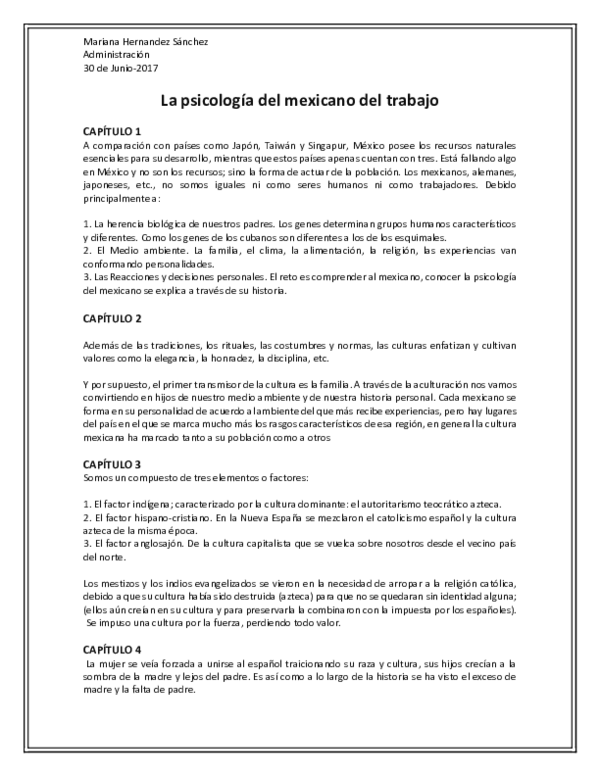 (DOC) La psicología del mexicano del trabajo CAPÍTULO 1