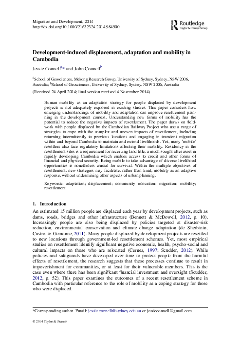 (PDF) Development-induced displacement, adaptation and mobility in Cambodia