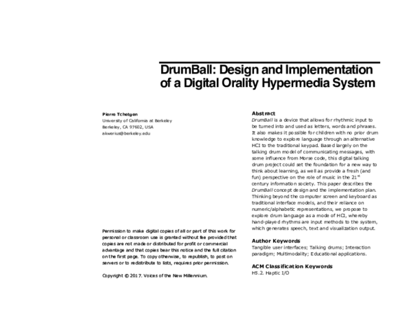 (PDF) DrumBall: Design and Implementation of a Digital Orality Hypermedia System