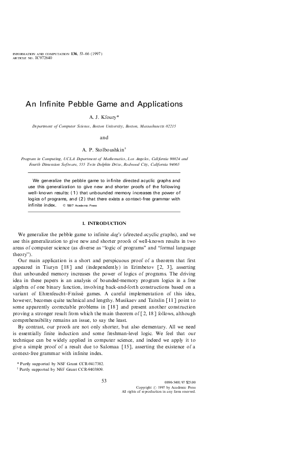 (PDF) An Infinite Pebble Game and Applications