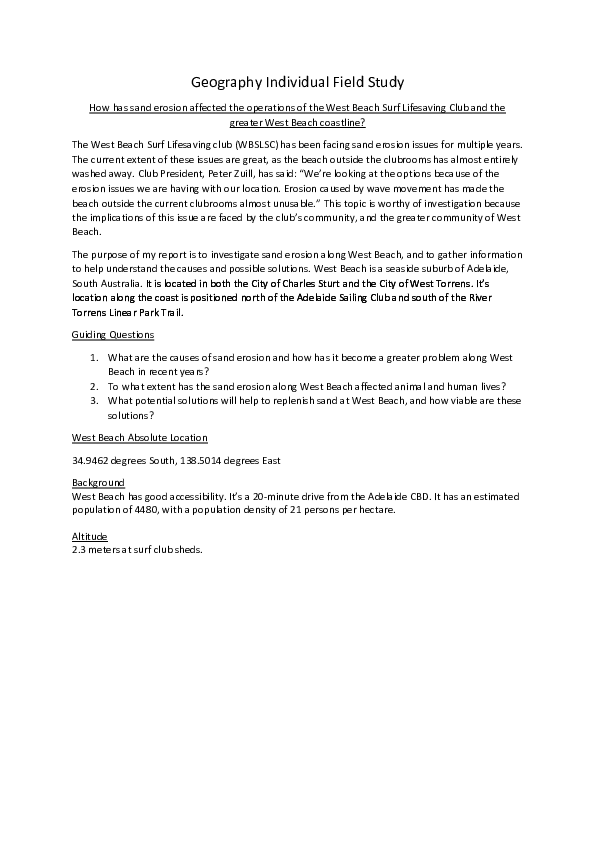 (DOC) Geography Individual Field Study