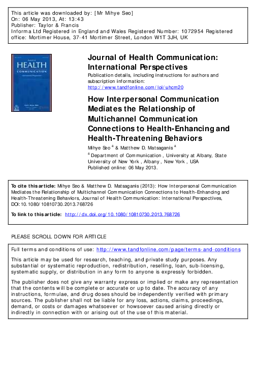 (PDF) Journal of Health Communication: International Perspectives How ...
