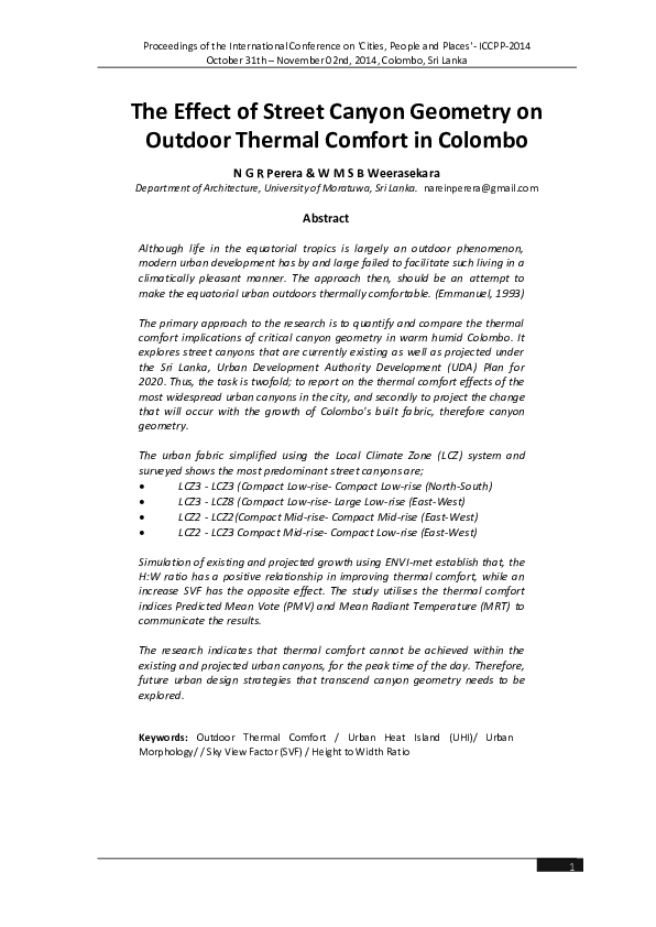 (PDF) The Effect of Street Canyon Geometry on Outdoor Thermal Comfort ...