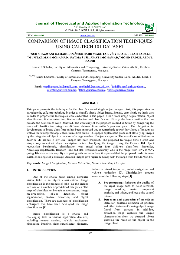 Pdf Comparison Of Image Classification Techniques Using Caltech 101