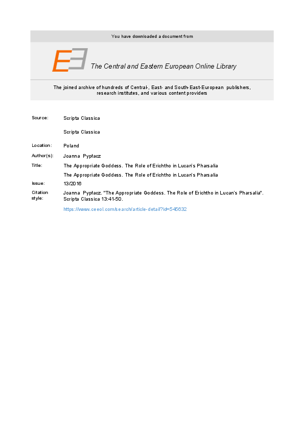 (PDF) The Appropriate Goddess. The Role of Erichtho in Lucan’s ...