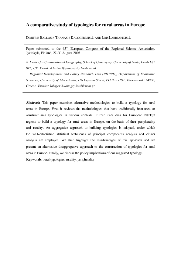 Pdf A Comparative Study Of Typologies For Rural Areas In Europe