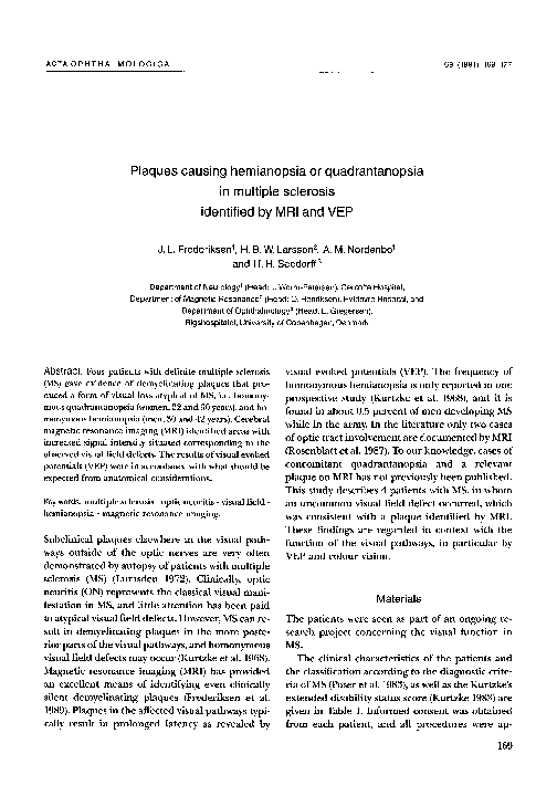 (PDF) Plaques causing hemianopsia or quadrantanopsia in multiple ...