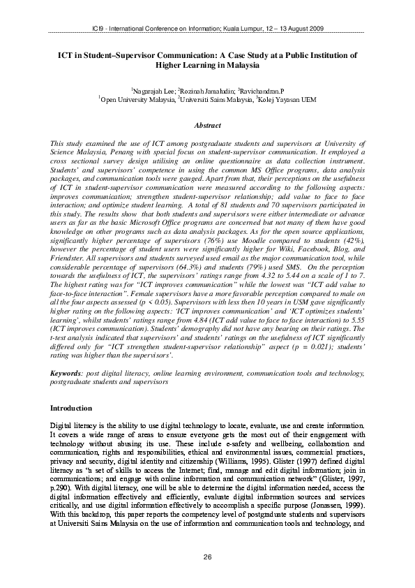 (PDF) ICT in Student–Supervisor Communication: A Case Study at a Public ...