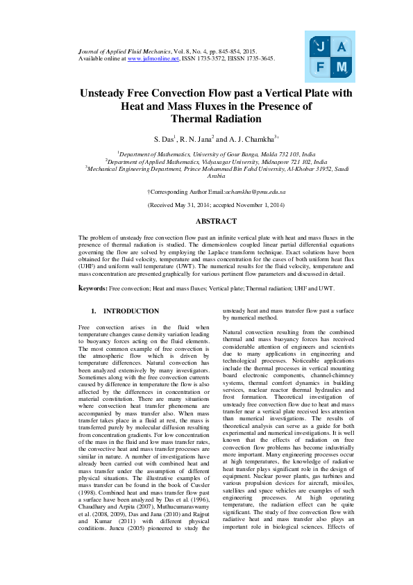 (PDF) Unsteady Free Convection Flow Past a Vertical Plate with Heat and Mass Fluxes in the ...