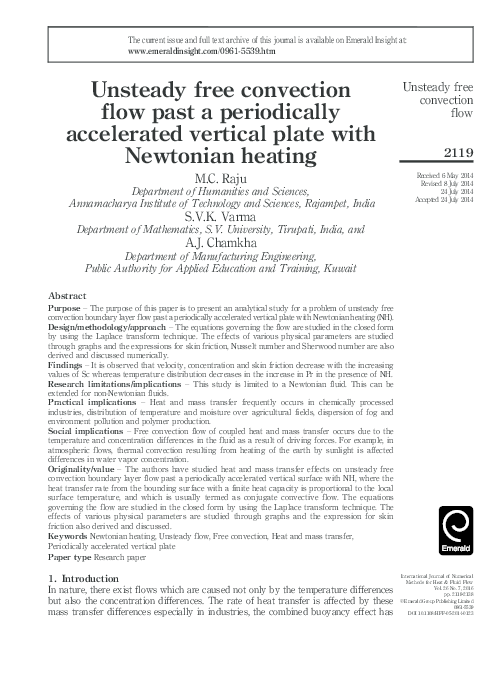 (PDF) Unsteady Free Convection Flow Past a Periodically Accelerated Vertical Plate with ...