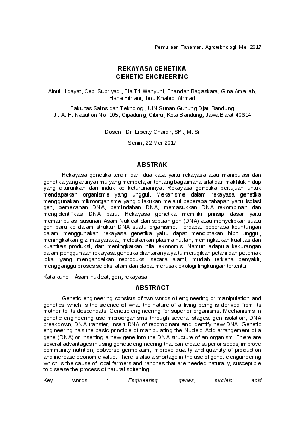 (PDF) REKAYASA GENETIKA GENETIC ENGINEERING