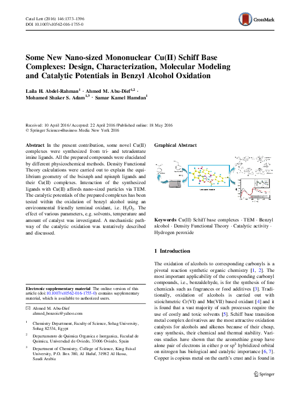 (PDF) Some New Nano-sized Mononuclear Cu(II) Schiff Base Complexes: Design, Characterization ...