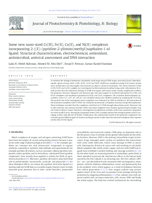 (PDF) Some new nano-sized Cr(III), Fe(II), Co(II), and Ni(II) complexes incorporating 2-((E ...