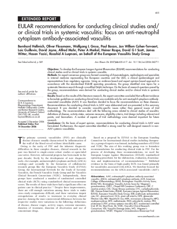 (PDF) EULAR recommendations for conducting clinical studies and/or ...