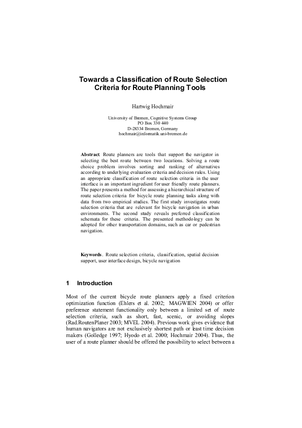(PDF) Towards a Classification of Route Selection Criteria for Route ...