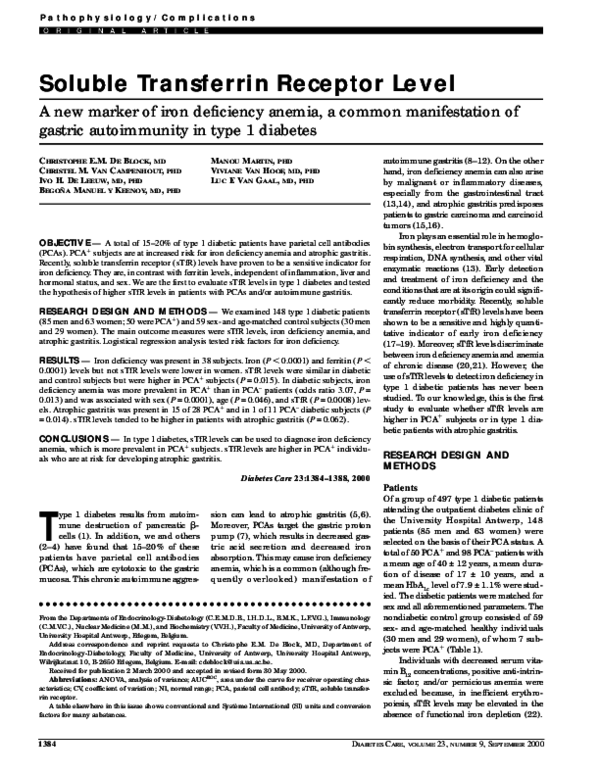 (PDF) Soluble transferrin receptor level: a new marker of iron ...