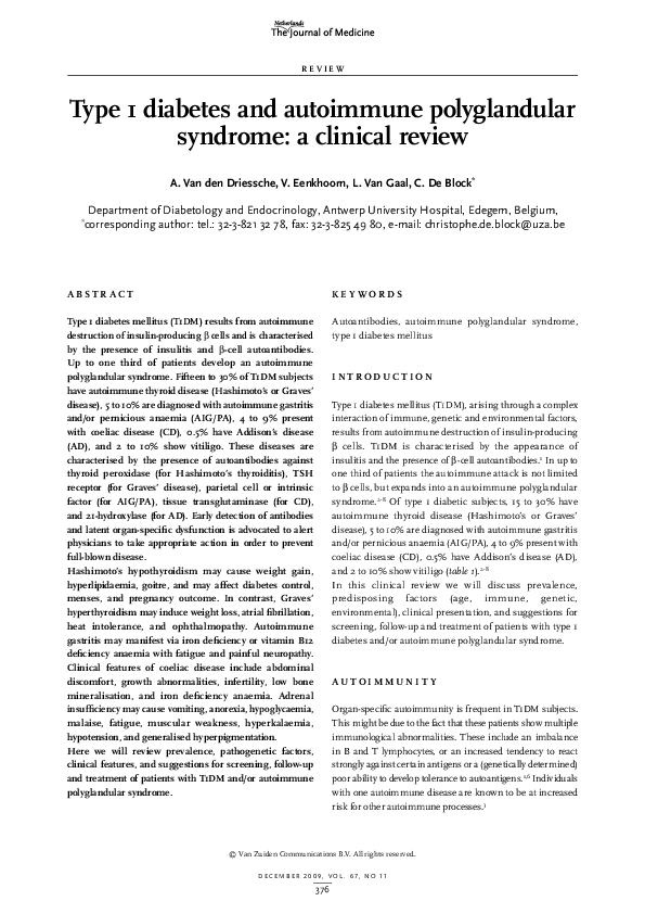 (PDF) Type 1 diabetes and autoimmune polyglandular syndrome: a clinical ...