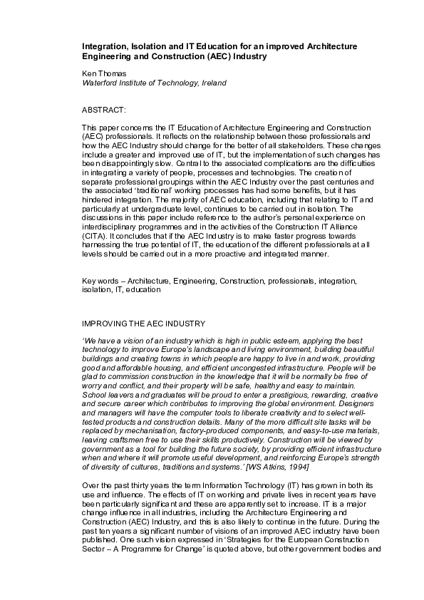 (PDF) Integration, Isolation and IT Education for an improved ...