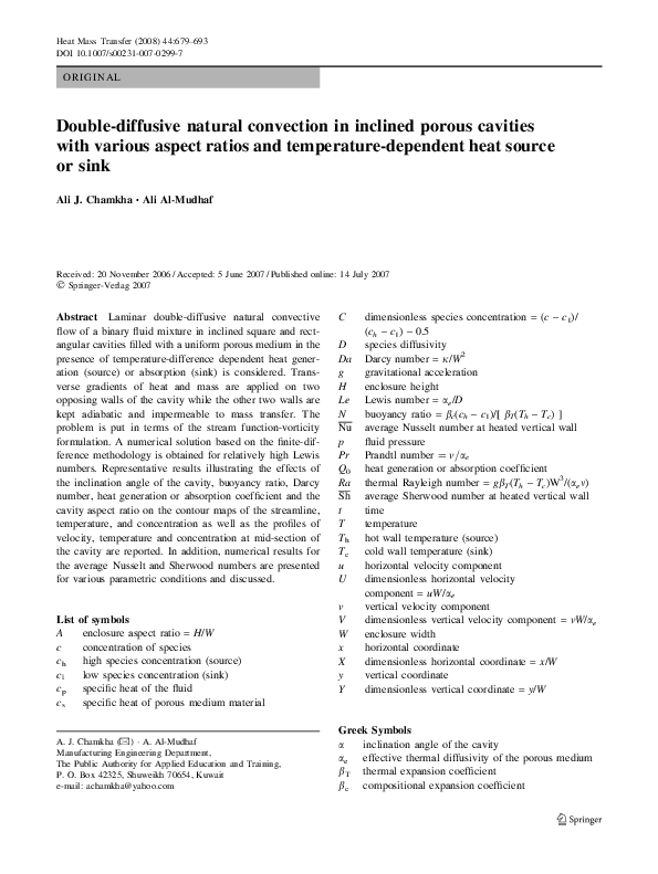 Pdf Double Diffusive Natural Convection In An Anisotropic Porous Cavity With Opposing Buoyancy